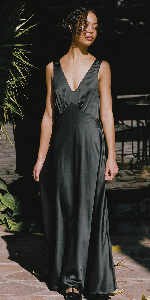 Ciao Lucia Reine Satin Maxi Dress Black | Maison Rogue